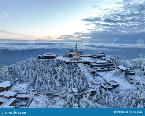 Aerial Photography Of Snow Covered Mount Emei In Winter The Golden Summit Of Mount Emei In