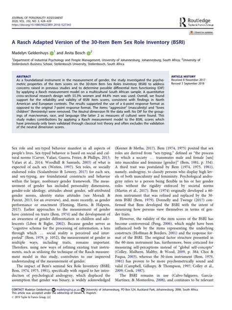 Adapted Version Of The 30 Item Bem Sex Role Inventory Bsri Pdf Adapted Version Of The 30 Item Bem Sex Role Inventory Bsri Pdf