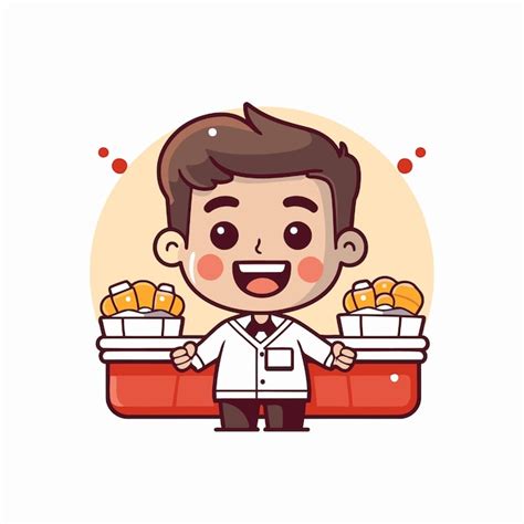 Милый мальчик с коробкой шоколада Векторная иллюстрация Премиум векторы