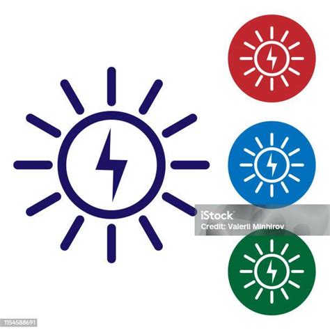 파란색 태양 에너지 패널 라인 아이콘 흰색 배경에 고립입니다 원 버튼의 색상 아이콘을 설정 합니다 벡터 일러스트 환경 보전에 대한 스톡 벡터 아트 및 기타 이미지 Istock