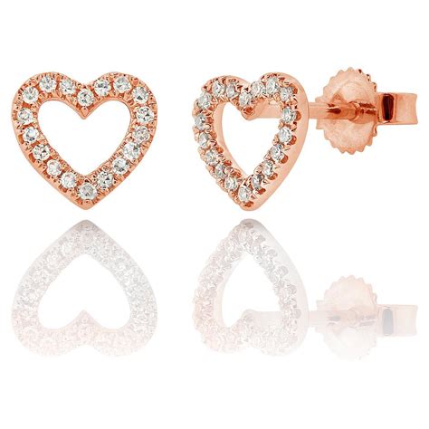 14 Karat Rose Gold 010 Carat Diamond Heart Earrings For Sale At 1stdibs