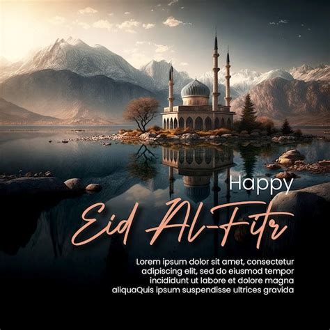 Premium Psd Happy Eid Al Fitr Social Media Post With Mosque Lake And