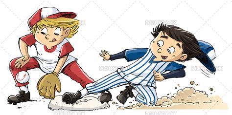 Ilustración De Dos Niños Jugando Béisbol Dibustock