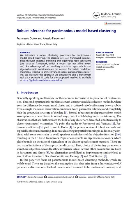 Pdf Robust Inference For Parsimonious Model Based Clustering