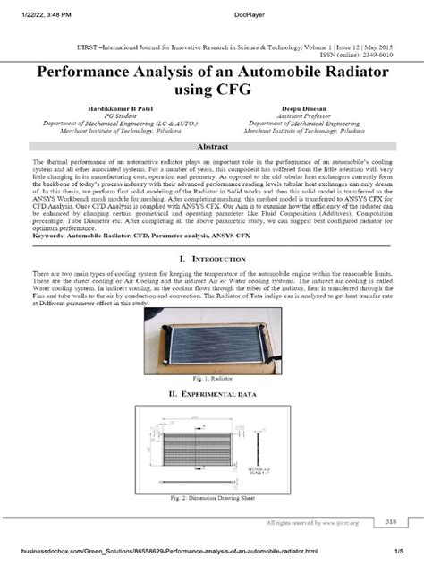 Performance Analysis Of An Automobile Radiator Using Cfd Pdf