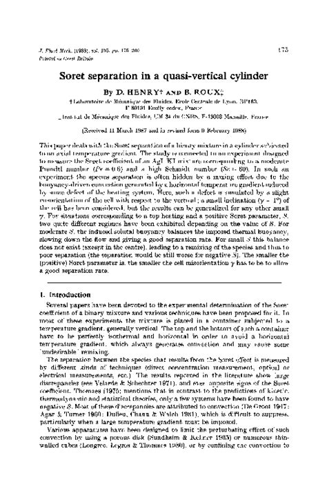 Pdf Soret Separation In A Quasi Vertical Cylinder
