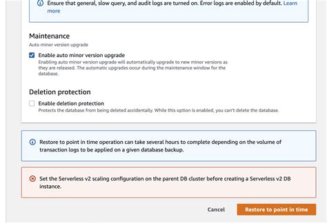 When Trying To Restore Rds Aurora Back To Point In Time Got Set The