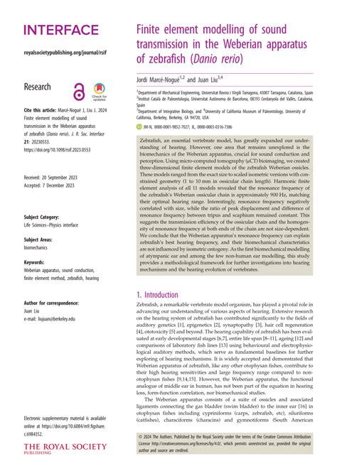 Pdf Finite Element Modelling Of Sound Transmission In The Weberian