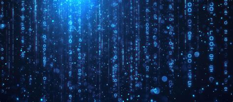 Abstract Digital Data Stream With Blue Glowing Binary Code And