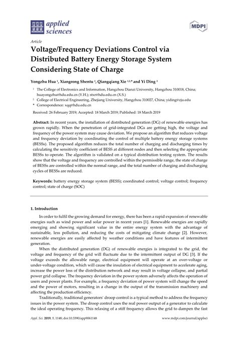 Pdf Voltage Frequency Deviations Control Via Distributed Battery Energy Storage System
