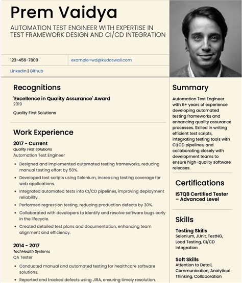 automation test engineer resume example excel in automated testing and quality assurance