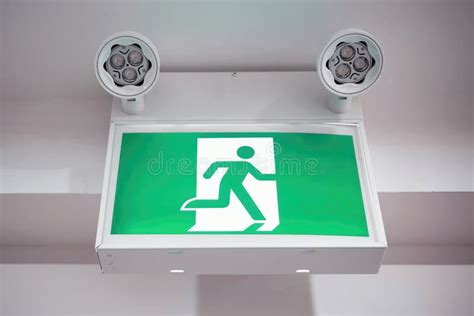 Emergency Exit Sign And Security Cameras Stock Image Image Of Exit Interior