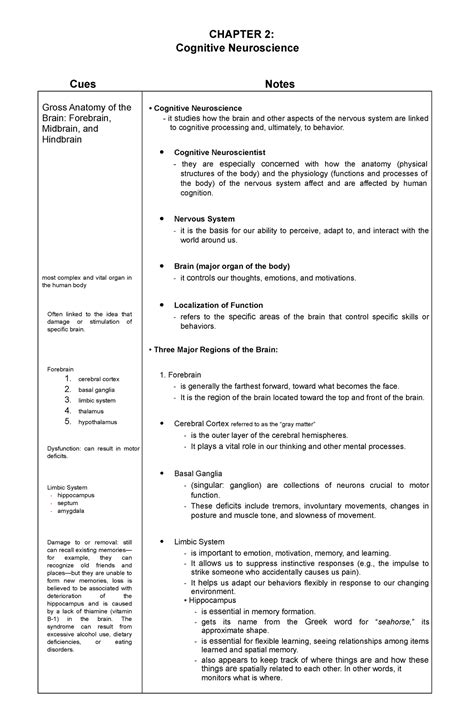 Ch Cnotes Cog Psy Visual Perception Notes CHAPTER Cognitive Neuroscience Cues Notes