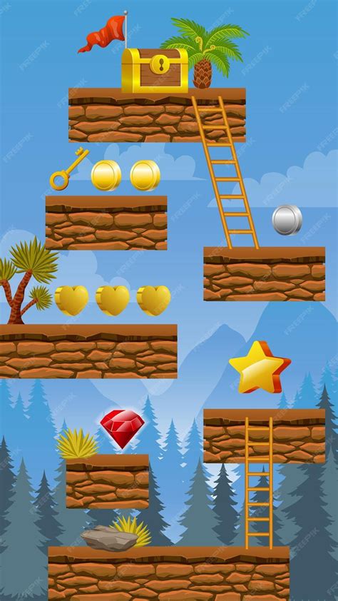 Premium Vector 2d Vector Game Background With Floating Platform In Forest Scene For Mobile Game