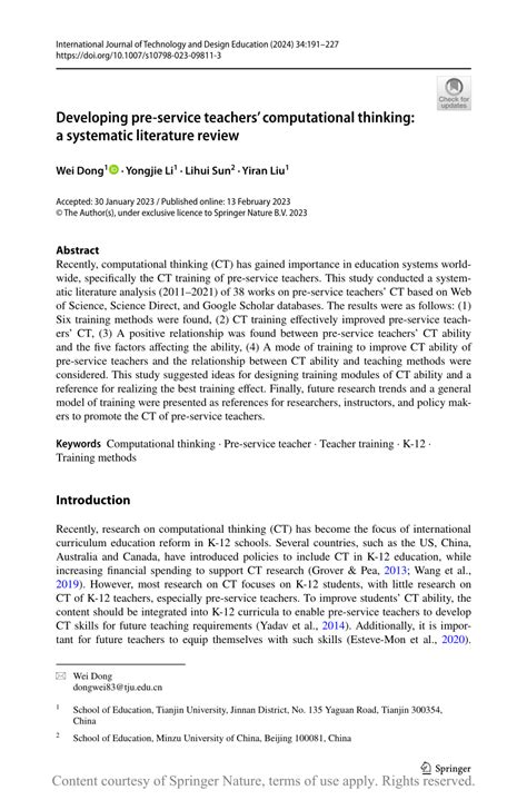 Developing Pre Service Teachers Computational Thinking A Systematic Literature Review