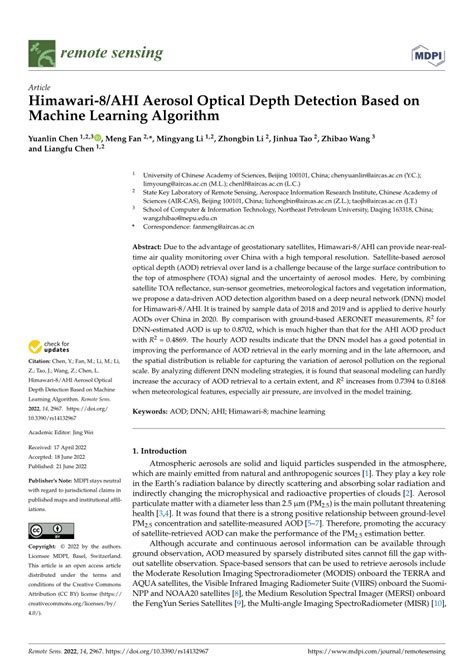 Pdf Himawari 8 Ahi Aerosol Optical Depth Detection Based On Machine Learning Algorithm