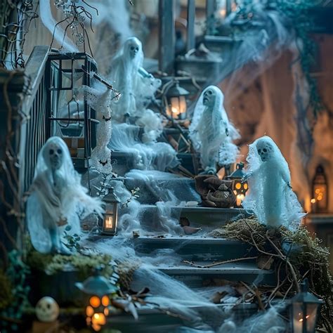 Spooky Haunting Ghosts And Halloween In Mysterious Autumn Forest Scene Premium Ai Generated Image