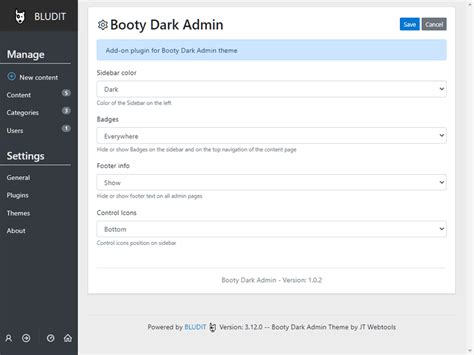 Booty Dark Admin Plugin Plugins Bludit Cms
