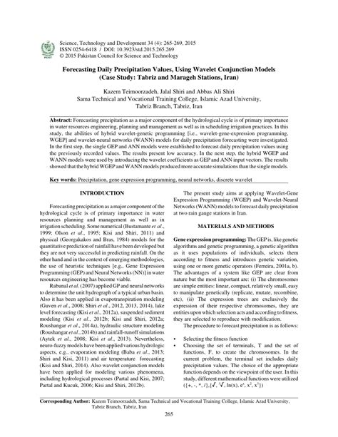 Pdf Forecasting Daily Precipitation Values Using Wavelet Conjunction