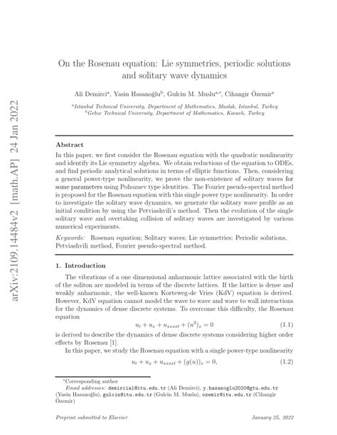Pdf On The Rosenau Equation Lie Symmetries Periodic Solutions And Solitary Wave Dynamics