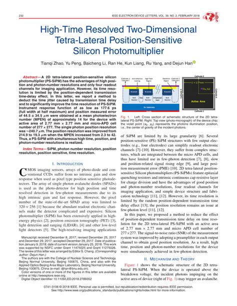 Pdf High Time Resolved Two Dimensional Tetra Lateral Position Sensitive Silicon Photomultiplier