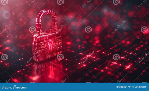 Digital Data Padlock Warning Cyber Security System Dark Red Background Concept For Fraud