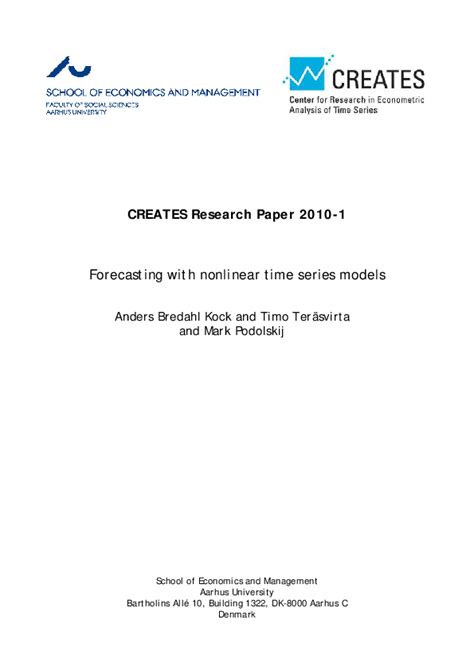 Pdf Forecasting With Nonlinear Time Series Models