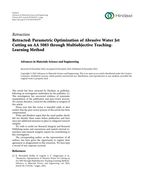 Pdf Retracted Parametric Optimization Of Abrasive Water Jet Cutting