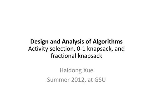 Ppt Design And Analysis Of Algorithms Activity Selection 0 1