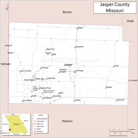 Jasper County Map Missouri Us Know Where Is Located Cities