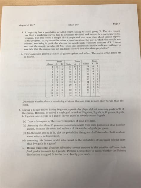 Solved August 4 2017 Stat 245 Page 1 Statistics 245