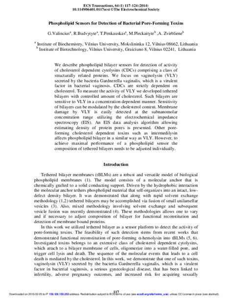 Pdf Phospholipid Sensors For Detection Of Bacterial Pore Forming Toxins