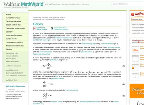 Wolfram Math World Series Activity For 9th 10th Grade Lesson Planet