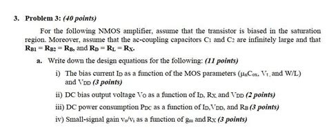Solved 3 Problem 3 40 Points For The Following NMOS Chegg Com