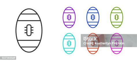 흰색 배경에 고립 된 검은 선 미식 축구 공 아이콘입니다 럭비 볼 아이콘입니다 팀 스포츠 게임 기호입니다 다채로운 아이콘을 설정합니다 벡터 일러스트레이션 경기장에 대한 스톡