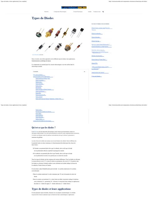 Types De Diodes Et Leurs Applications Pdf Diode Diode