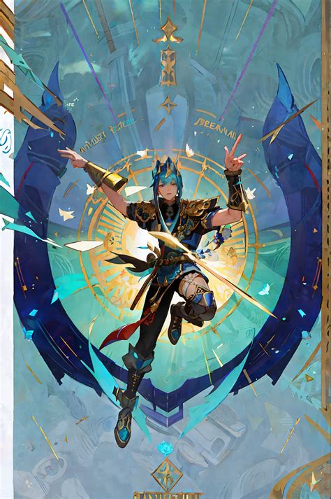 파란 옷을 입은 남자가 칼을 들고 있는 그림 Seaart Ai