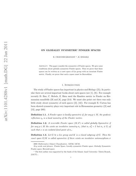 Pdf On Globally Symmetric Finsler Spaces