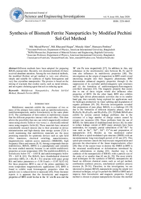 Pdf Synthesis Of Bismuth Ferrite Nanoparticles By Modified Pechini Sol Gel Method