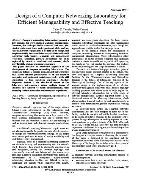 Pdf Design Of A Computer Networking Laboratory For Efficient Manageability And Effective Teaching