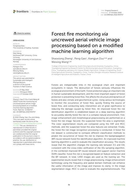 Pdf Forest Fire Monitoring Via Uncrewed Aerial Vehicle Image