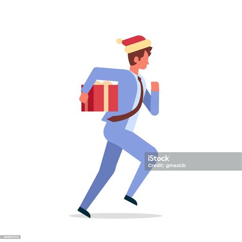 사업 실행 개최 현재 선물 상자 남성 사무실 작업자 비즈니스 남자 만화 캐릭터 전체 길이 새 해 휴일 축 하 개념 평면 절연