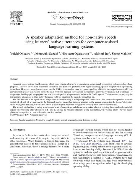 Pdf A Speaker Adaptation Method For Non Native Speech Using Learners