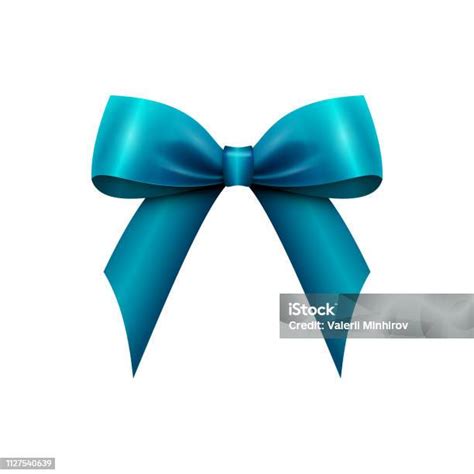 현실적인 빛나는 블루 새틴 활 흰색 배경에 고립 벡터 일러스트 레이 션 3차원 형태에 대한 스톡 벡터 아트 및 기타 이미지