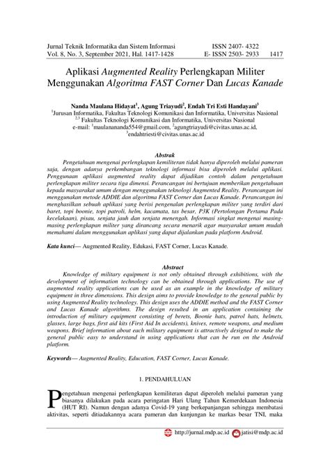 Pdf Aplikasi Augmented Reality Perlengkapan Militer Menggunakan Algoritma Fast Corner Dan