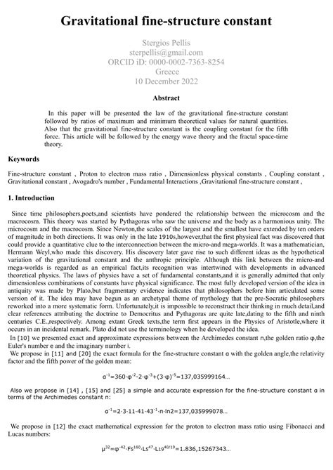 Pdf Gravitational Fine Structure Constant