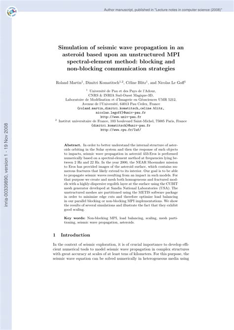 Pdf Simulation Of Seismic Wave Propagation In An Asteroid Based Upon