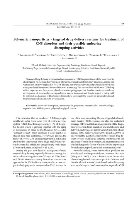 Pdf Polymeric Nanoparticles Targeted Drug Delivery Systems For Treatment Of Cns Disorders