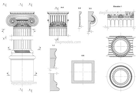 Ionic Pilaster Details Cad Blocks Autocad Drawings Free Download