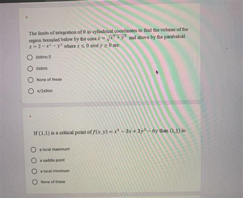 Solved The Limits Of Integration Of O In Cylindrical